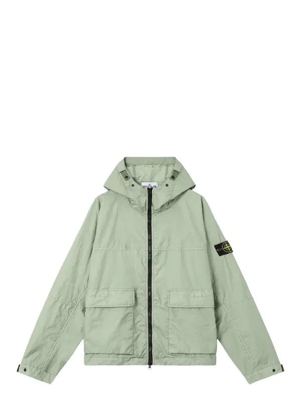 Stone Island Hooded Jacket With Adjustable Features And Badge Detail - Green