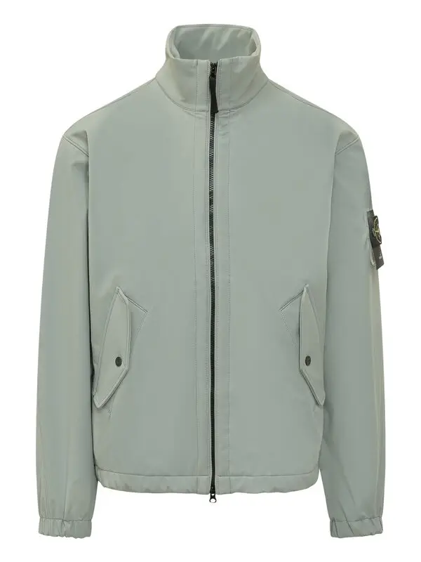 Stone Island Technical Zip Jacket With Patch Logo - Sage