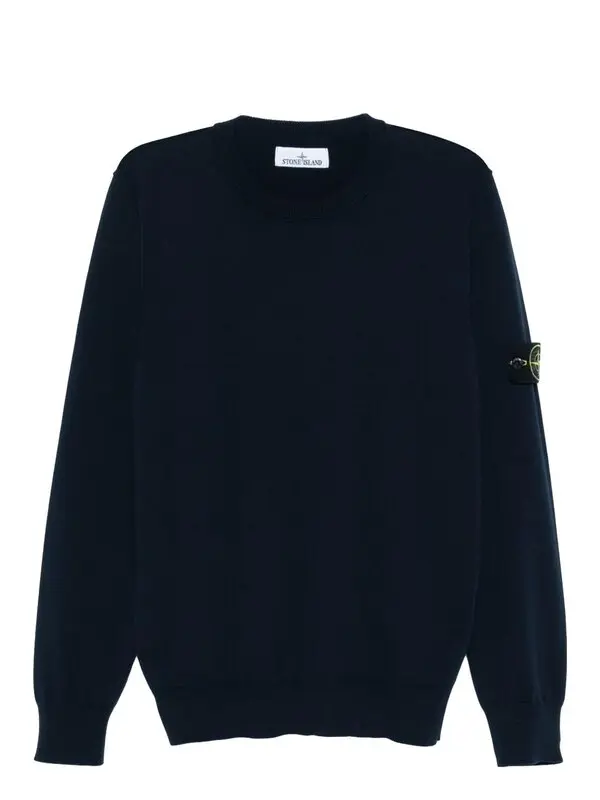 Stone Island Ribbed Neckline Sweater With Badge - Blu