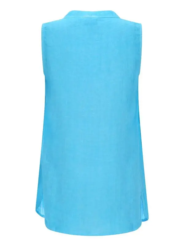 120% Lino Sleeveless Linen Tunic Shirt - Azure