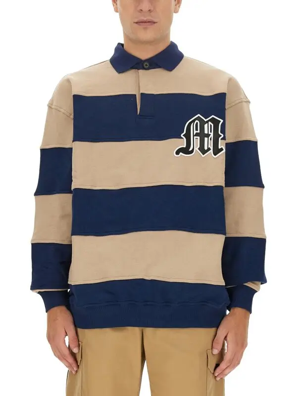 MSGM Striped Cotton Sweatshirt With Logo Patch - Multicolour
