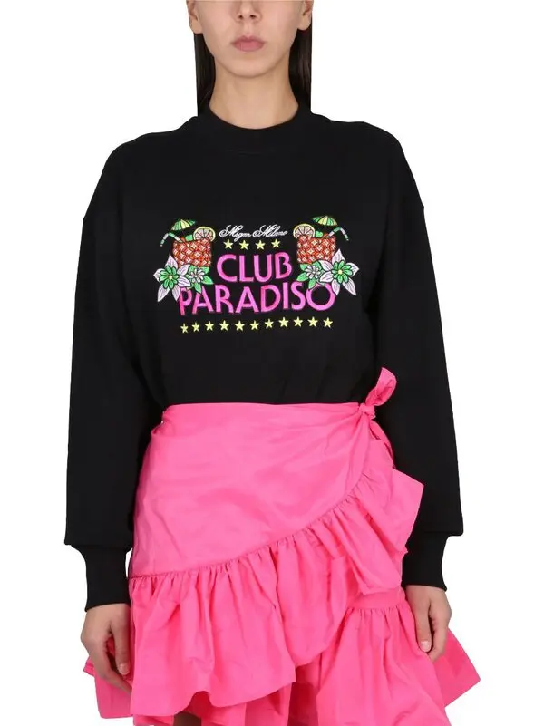 MSGM Cotton Crewneck Sweatshirt With Embossed Logo - Black