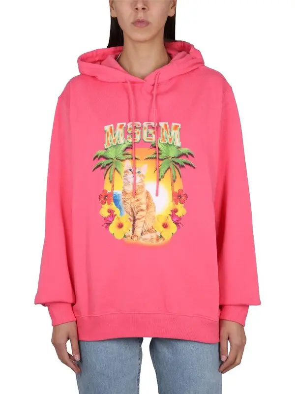 MSGM Graphic Print Hoodie - Fuchsia