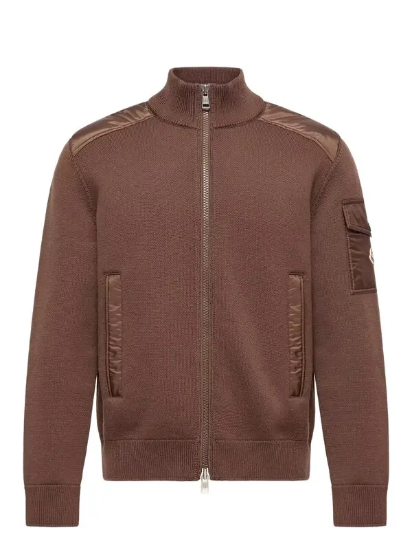 Moncler Extra-fine Wool Sweater With Technical Inserts And Zip Closure - Marrone