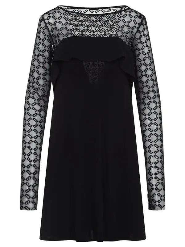 Givenchy Draped Jersey And Monogram Tulle Mini Dress - Black