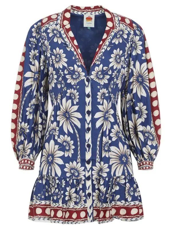 Farm Rio Luna Lenzing Ecovero Viscose Mini Dress - Blue