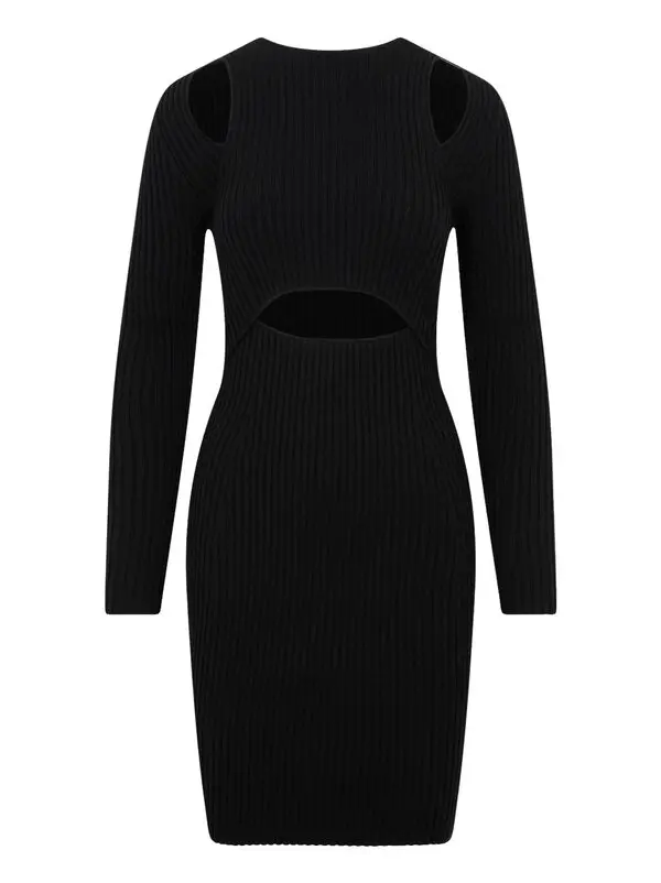 JONATHAN SIMKHAI X WOLFORD Ribbed Cutout Knit Dress - Black