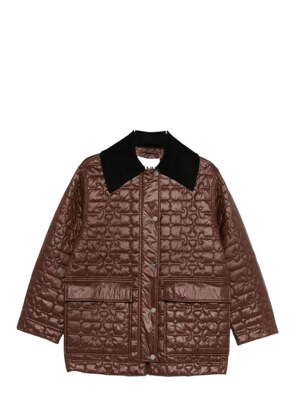 GANNI Shiny Quilt Midi Jacket - Brown