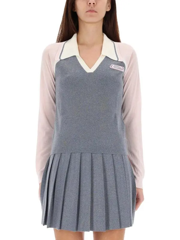 Casablanca Merino Wool Tennis Long Sleeve Polo - Silver
