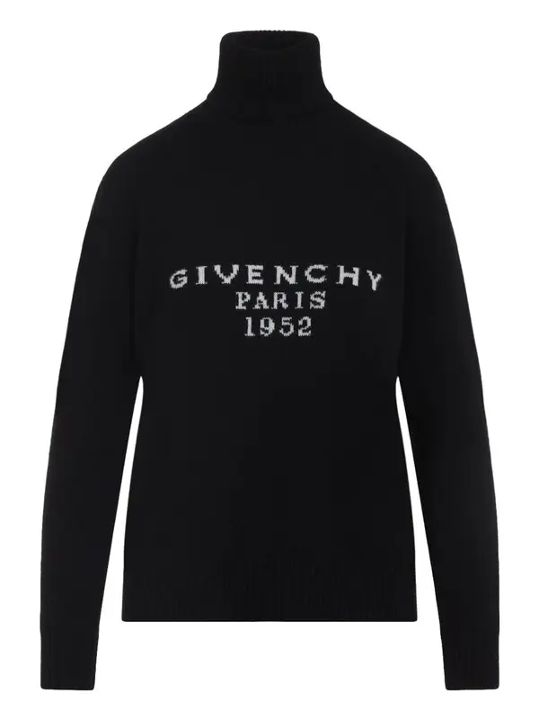Givenchy Wool Cashmere Turtleneck Sweater With Signature - Black