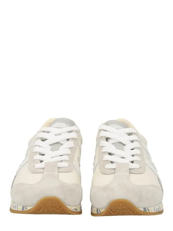 Premiata Low Top Lace Up Sneakers With Suede Accents - White