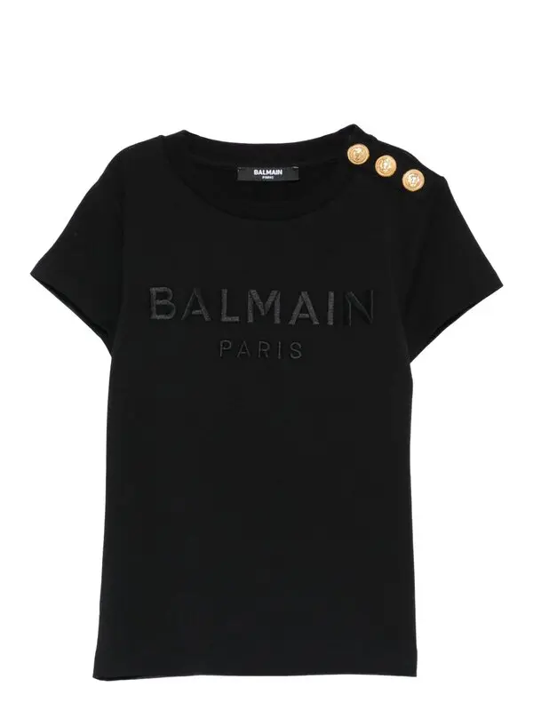 Balmain Mini Statement Neck T-shirt With Gold Accents - Black