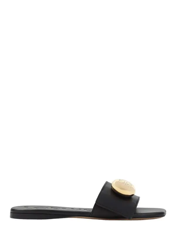 Loewe Leather Slide Sandals With Gold-tone Embellishment - Black