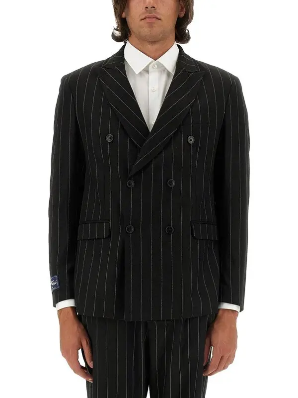 FAMILY FIRST Pinstripe Double-breasted Blazer - Black