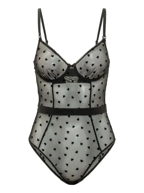 Fiorucci Heart Motif Sheer Bodysuit - Black