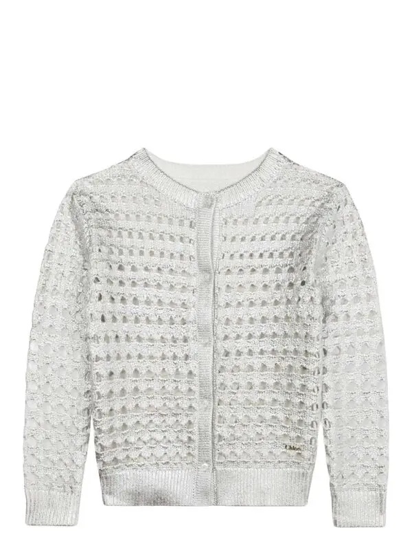 Chloé Lamé Open-knit Cardigan - Silver
