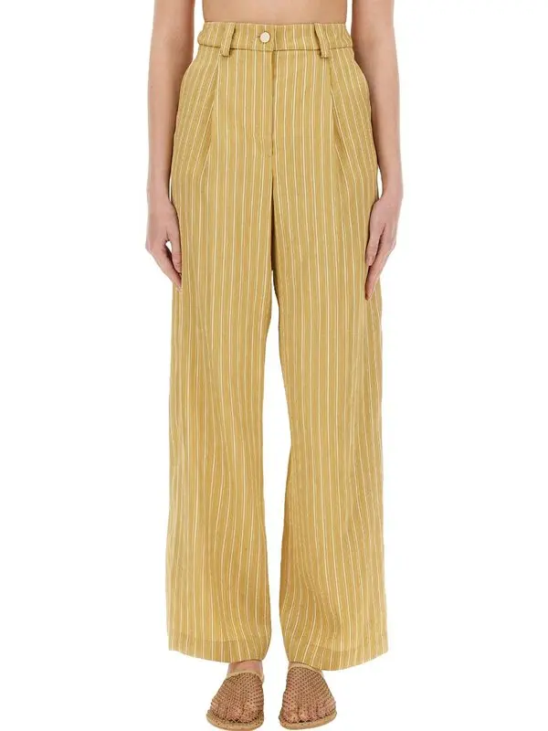 ALYSI Wide Leg Striped Tailored Pants - Beige