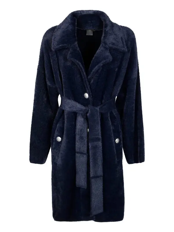 Pinko Navy Belted Faux Fur Coat - Blu