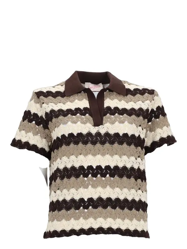 MC2 SAINT BARTH Crocheted Polo Top - Beige