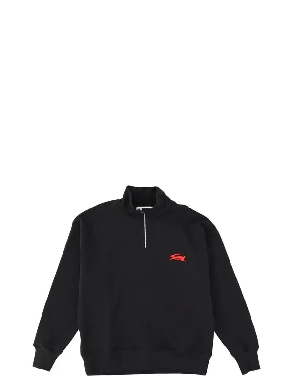 MSGM 100% Cotton Sweatshirt With Stand Collar And Logo - Black