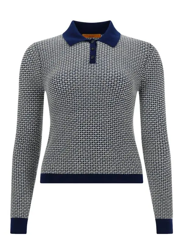 Guest In Residence Monogram Jacquard Knit Polo Sweater - Blue