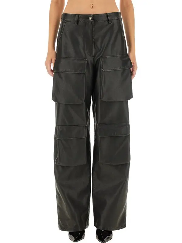 MSGM Faux-leather Cargo Pants - Black