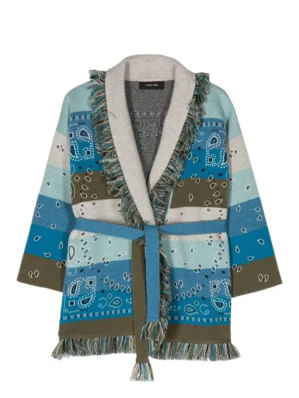 Alanui Striped Bandana-print Cashmere Cardigan - Multicolour