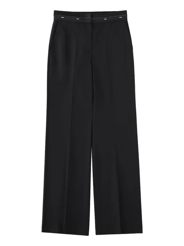 MSGM Palazzo Trousers In Cool Wool With Elastic Band And Logo Detail - Black