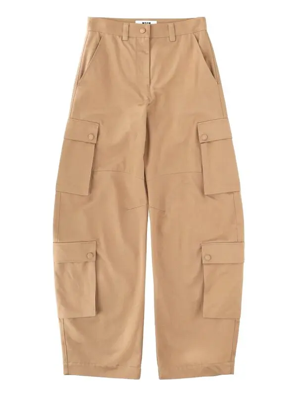 MSGM Wide Leg Cargo Trousers With Multicolored Thread Detail - Beige