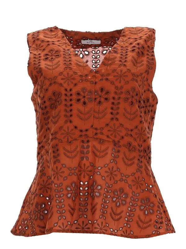 Paul Smith Embroidered V-neck Short Sleeve Top - Brown