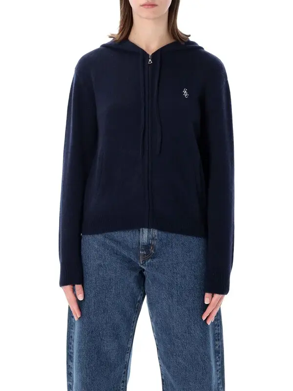SPORTY & RICH Knitted Zipped Hoodie - Blue