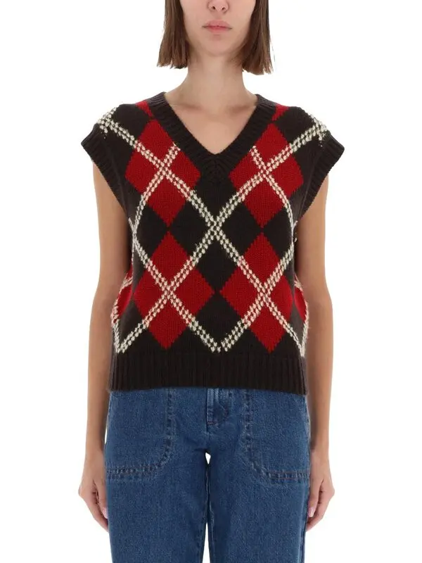 Guest In Residence Argyle V-neck Wool & Cashmere Vest - Multicolour