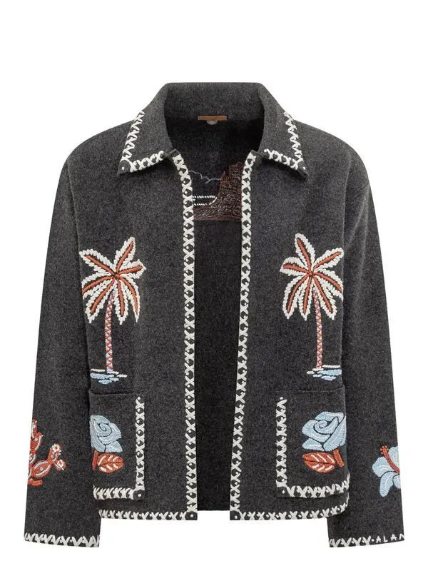 Alanui Embroidered Virgin Wool Knit Jacket - Charcol Multicolor