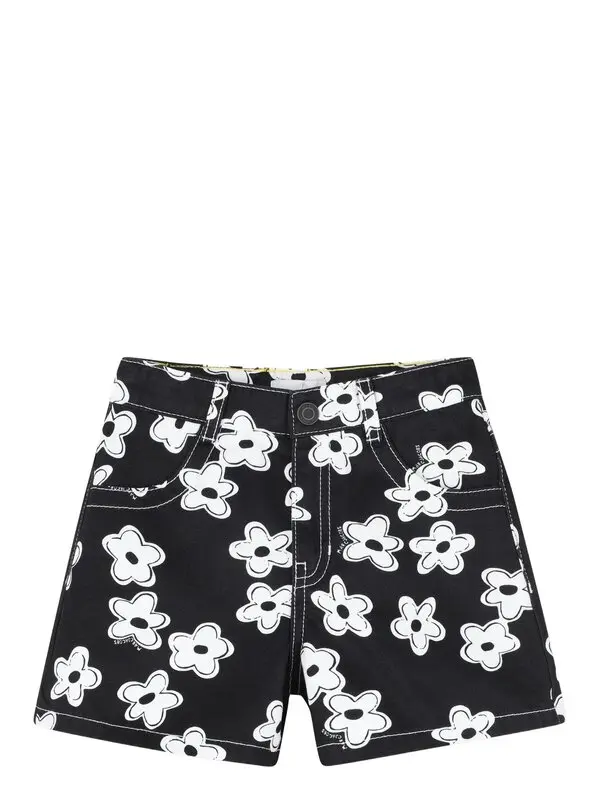 Marc Jacobs Floral Print Back Logo Patch Shorts With Contrast Stitching - Black
