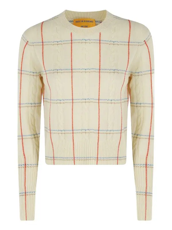 Guest In Residence Cream Cable Knit Plaid Sweater - Multicolour