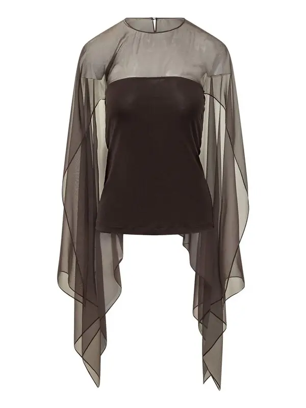 Alberta Ferretti Sheer Cape Effect Mini Top - Marrone