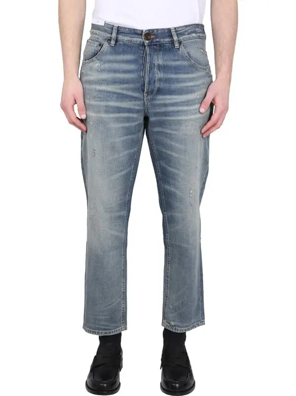 PT TORINO Whiskering Effect Straight Leg Jeans - Blue