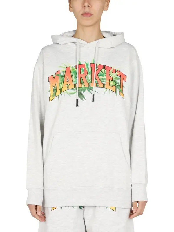 MARKET Logo Print Hooded Sweatshirt - Grey