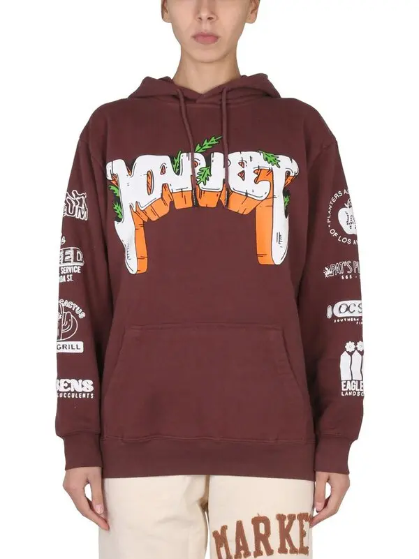 MARKET Hooded Sweatshirt With Graphic Detail - Brown