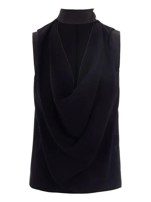 Elisabetta Franchi Sleeveless Draped Shirt With High Neck - Nero