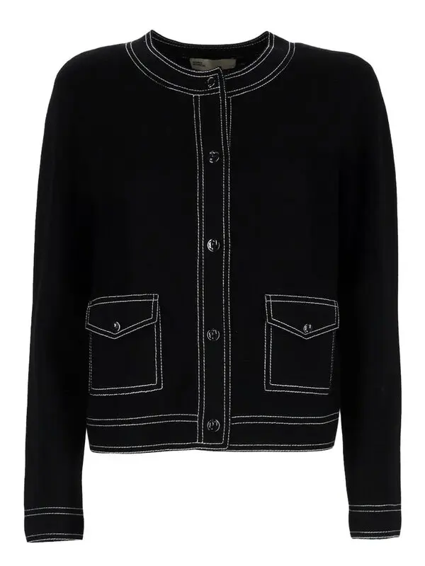 Tory Burch Topstitch Wool Cardigan - Black