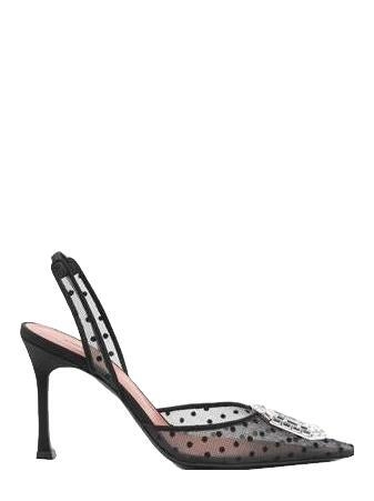 Amina Muaddi 90 Mm Heel Mirrored Rectangle Accessory Slingback - Nero