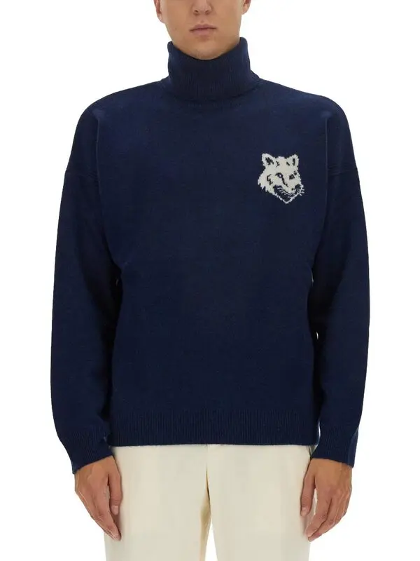 Maison Kitsuné Fox Head Patch Turtleneck Sweater - Blue