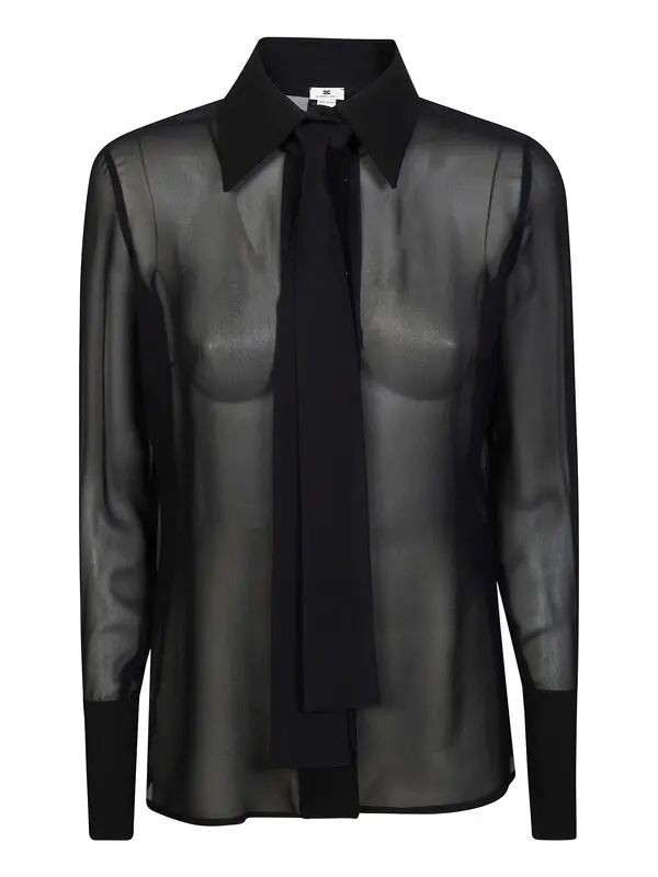 Elisabetta Franchi Black Sheer Shirt With Tie Detail - Nero