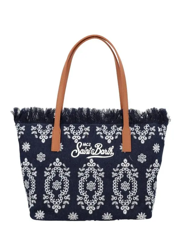 MC2 SAINT BARTH Embroidered Fringe Tote Bag - Blue