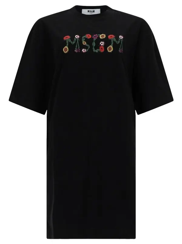 MSGM Oversized Floral Graphic T-shirt Dress - Black
