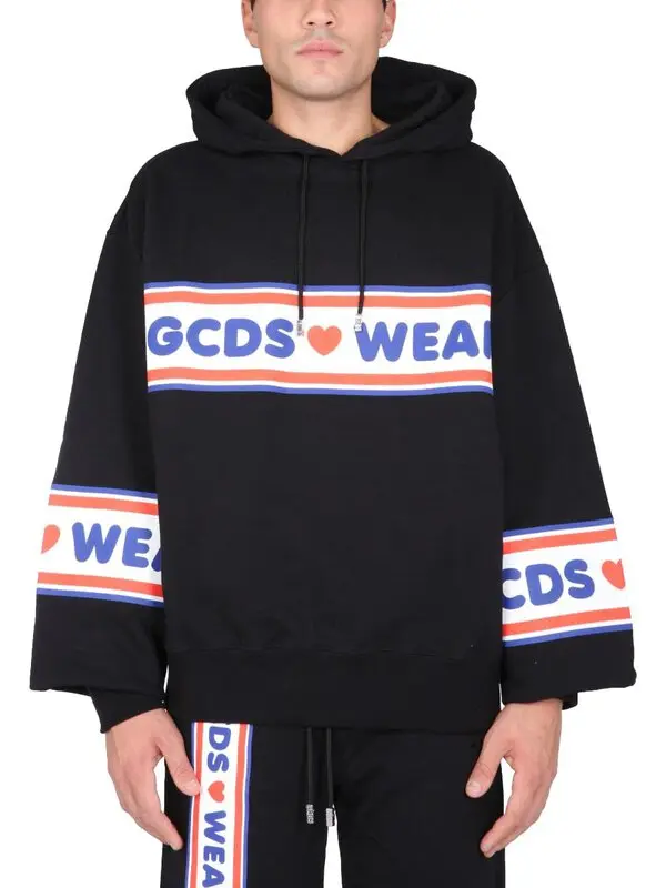Gcds Graphic Print Cotton Hoodie - Black