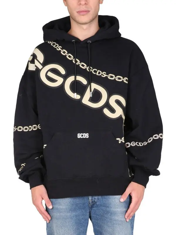 Gcds Chain-link Logo-print Hoodie - Black