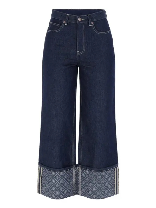 Tory Burch High-waisted Wide-leg Jeans With Contrast Hem - Multicolour