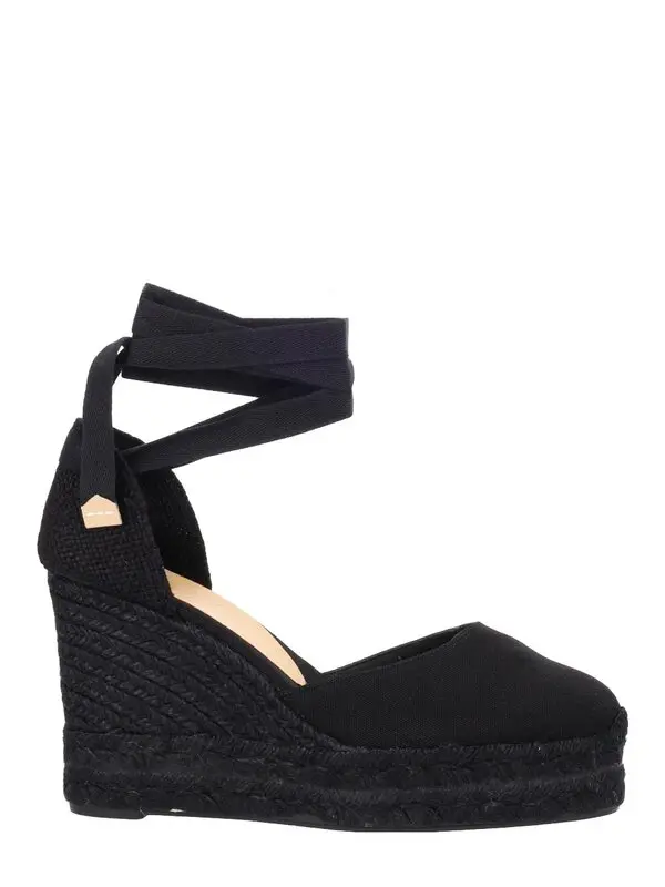 CastaÑer Canvas Wedge Espadrille Sandals With Ankle Wrap - Black